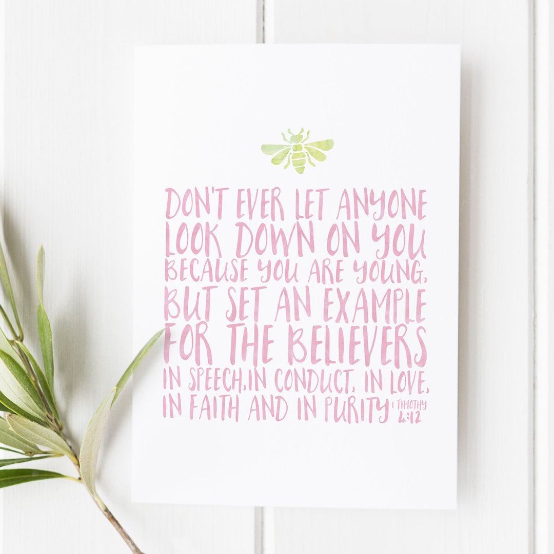 1 Timothy 4:12 Print, Christian Teen Girl Gift, Scripture Wall Art - Etsy