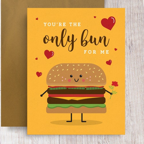 You're the Only Bun for Me Food Pun Burger Love Card | Etsy