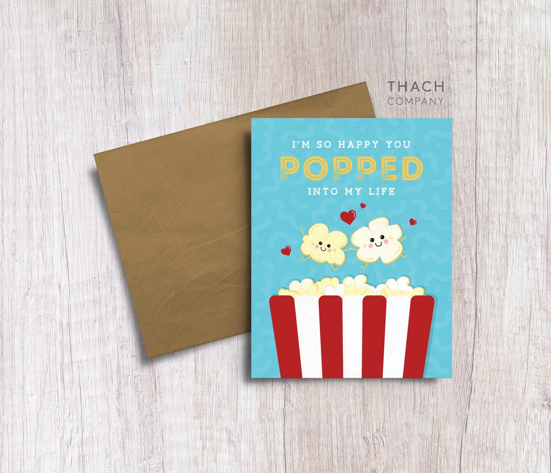 Popcorn Pun Anniversary Card: I'm so Happy You Popped In - Etsy