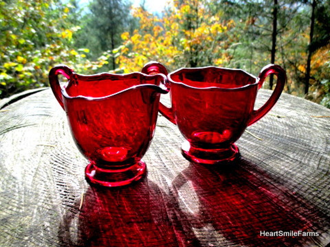 Newport Colony Ruby Glass Sugar Bowl and Creamer - Colony, Newport Ruby ...