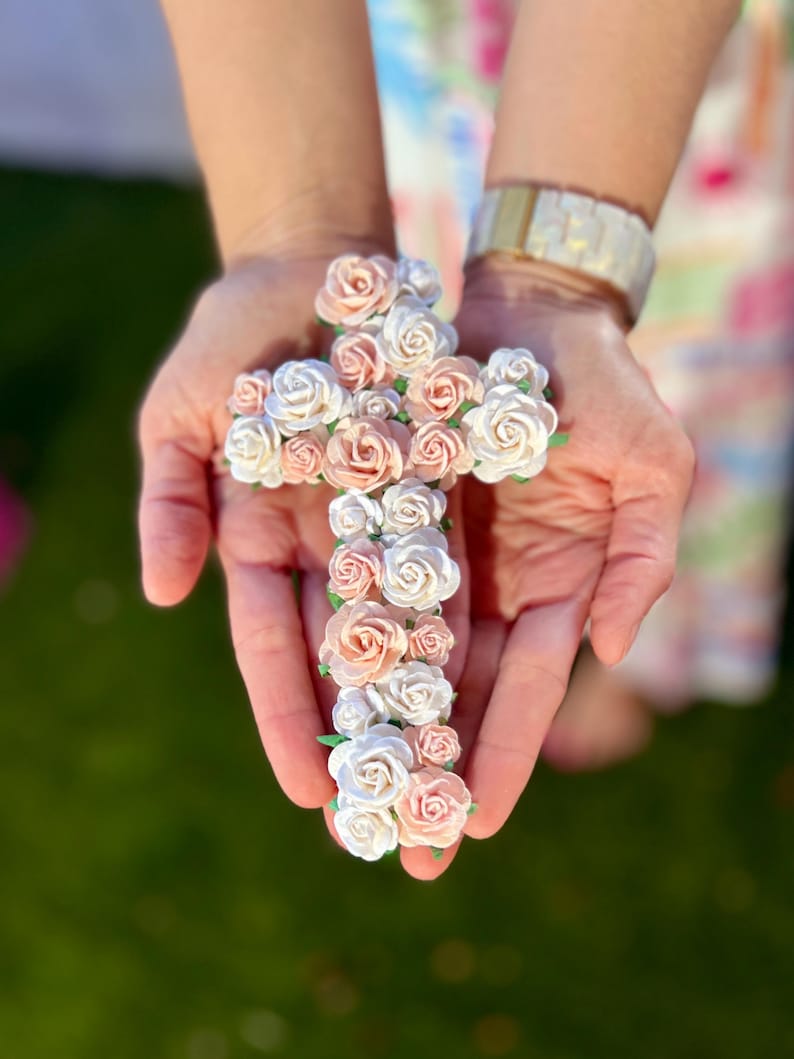 Personalized Floral Cross Wall Decor, Wooden Cross With Paper Flowers ...