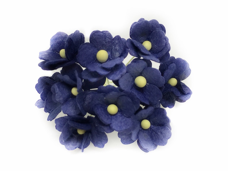 1.5cm Navy Blue Paper Flowers, Mulberry Paper Hydrangea, Miniature ...