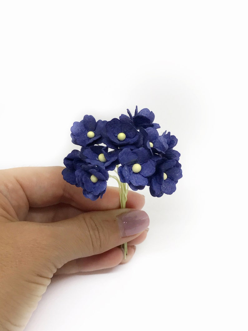 1.5cm Navy Blue Paper Flowers, Mulberry Paper Hydrangea, Miniature ...