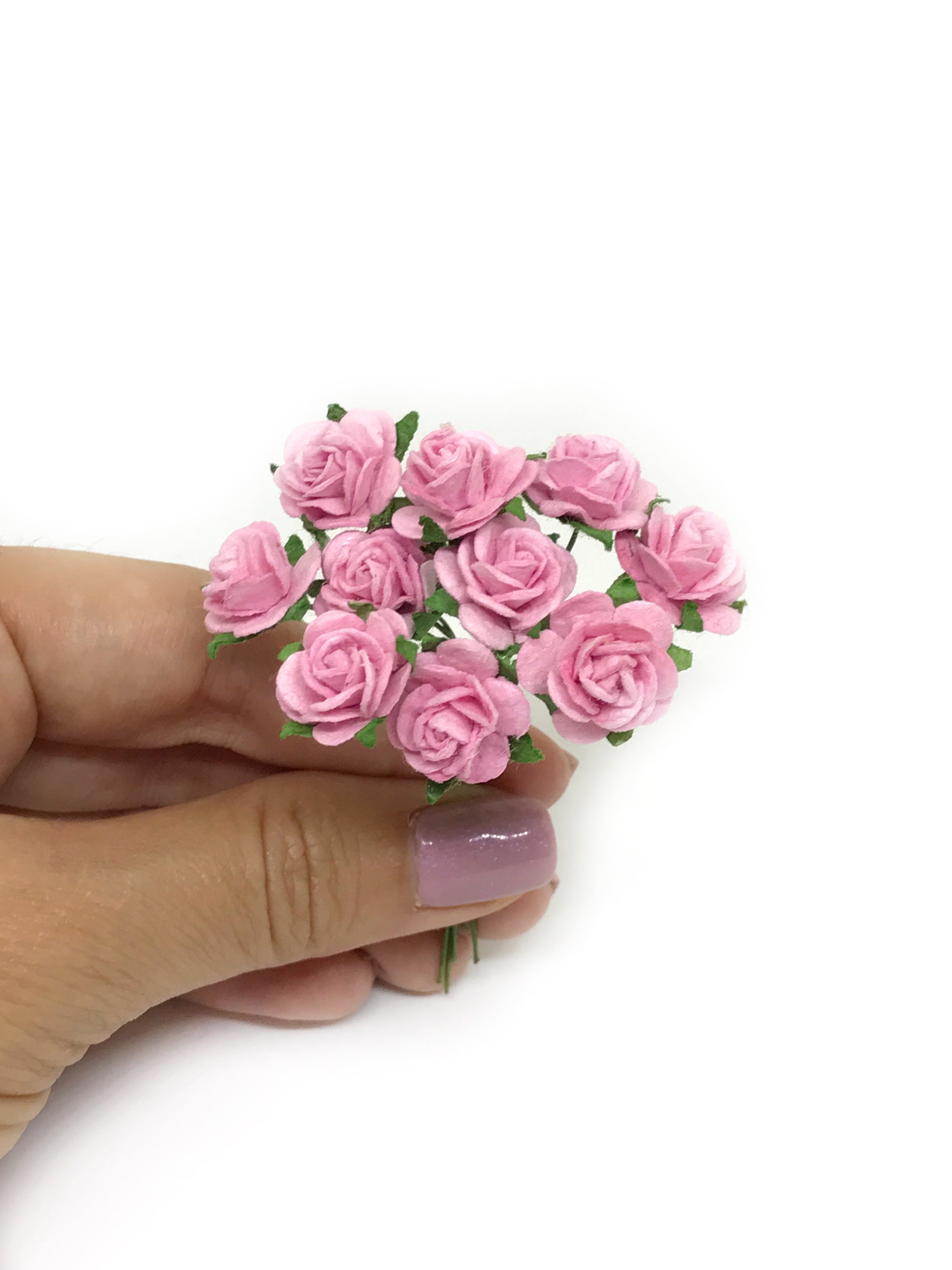 1/2 Pink Paper Flowers Pink Paper Roses Miniature | Etsy