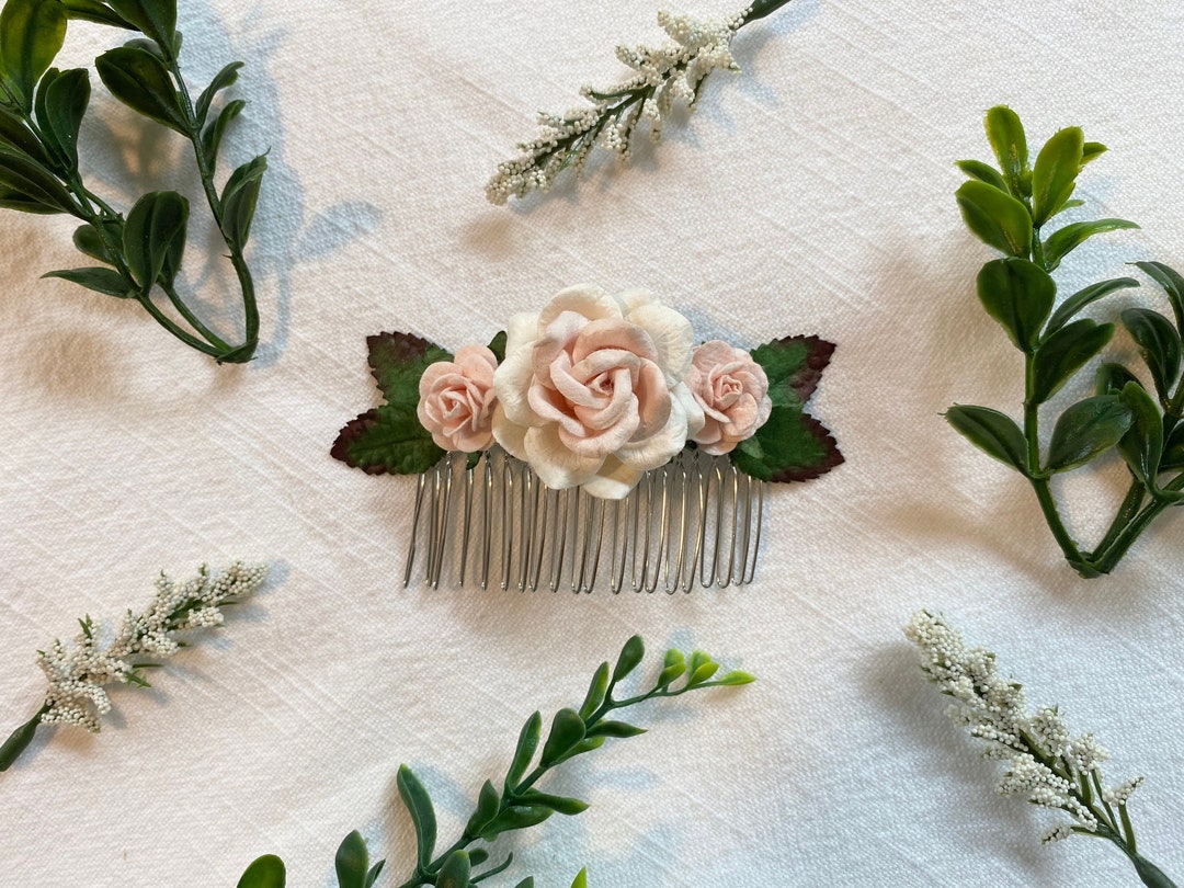 Blush Flower Hair Comb, Floral Hair Piece, Bridal Hair Comb, Flower ...