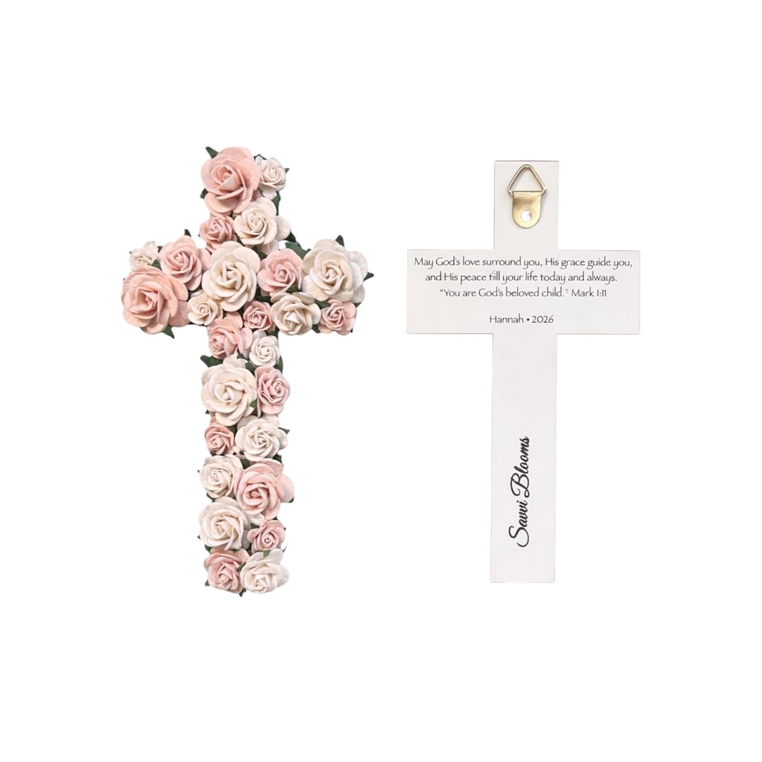 Personalized Floral Cross Wall Decor, Wooden Cross With Paper Flowers ...