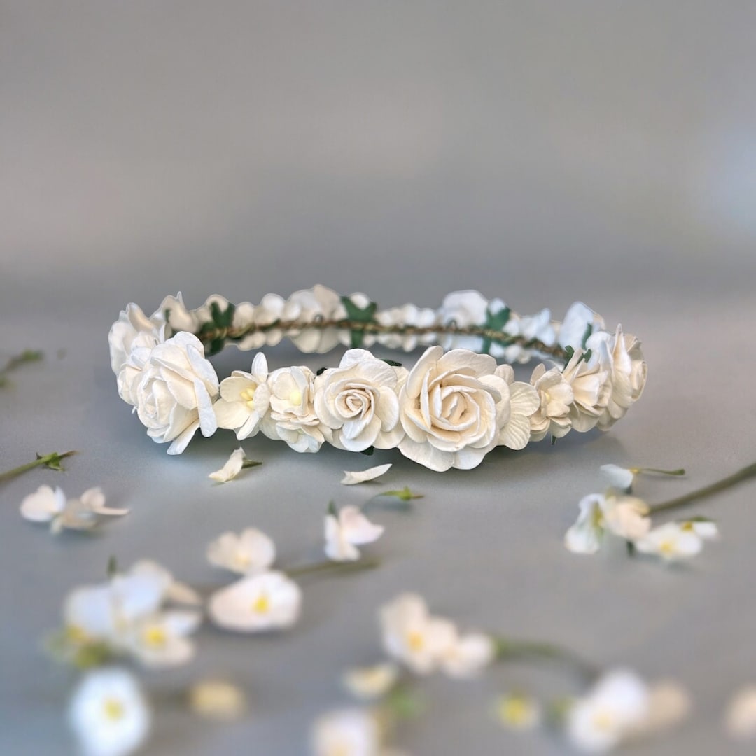 White Flower Crown, Baby Flower Crown, Flower Girl Crown, Toddler ...