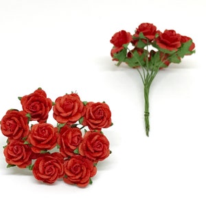 1/2 Red Paper Flowers, Red Paper Roses, Miniature Flowers, Mulberry ...