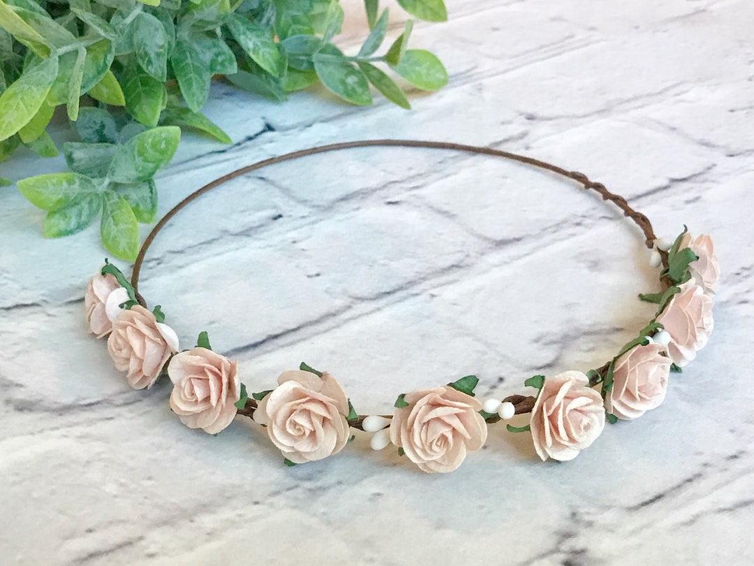 Blush Pink Flower Crown, Floral Crown, Bridal Flower Crown, Flower Girl ...