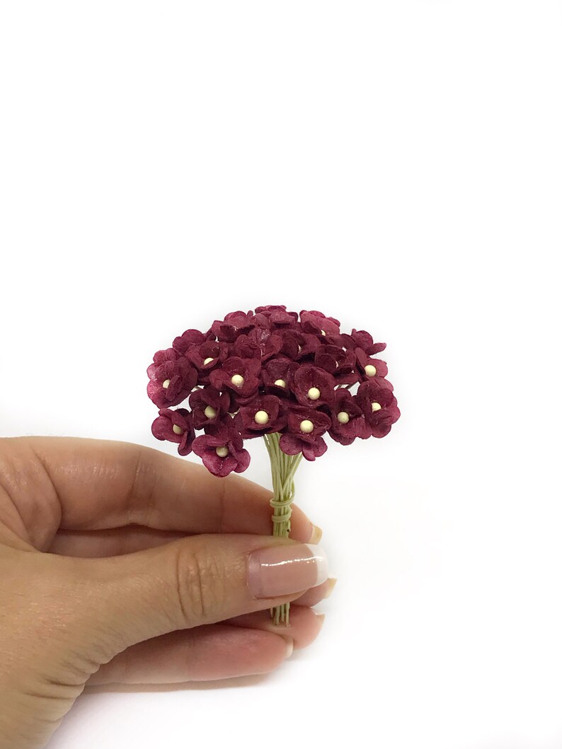 Maroon Paper Flowers Mulberry Paper Flowers Miniature | Etsy