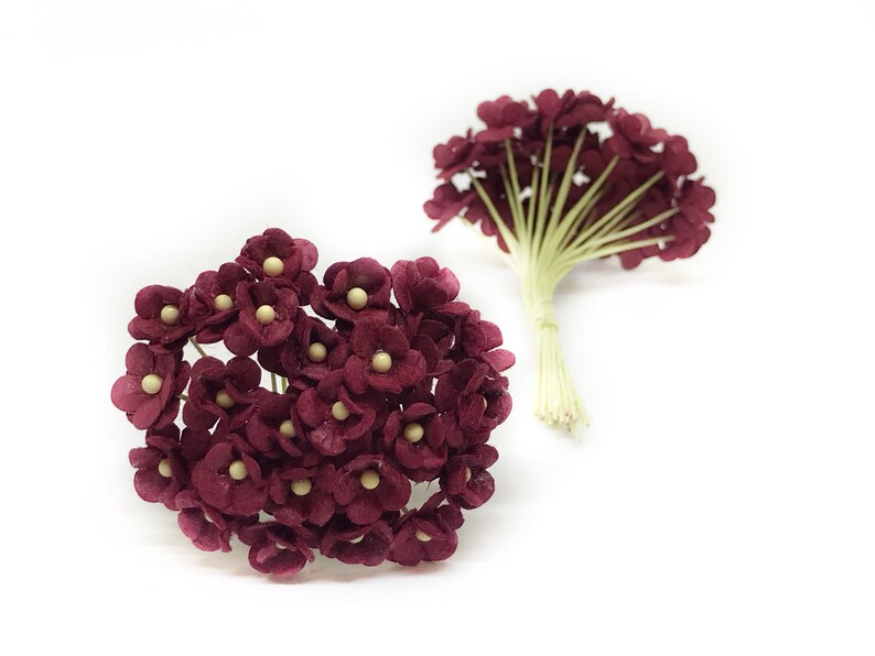 Maroon Paper Flowers Mulberry Paper Flowers Miniature | Etsy