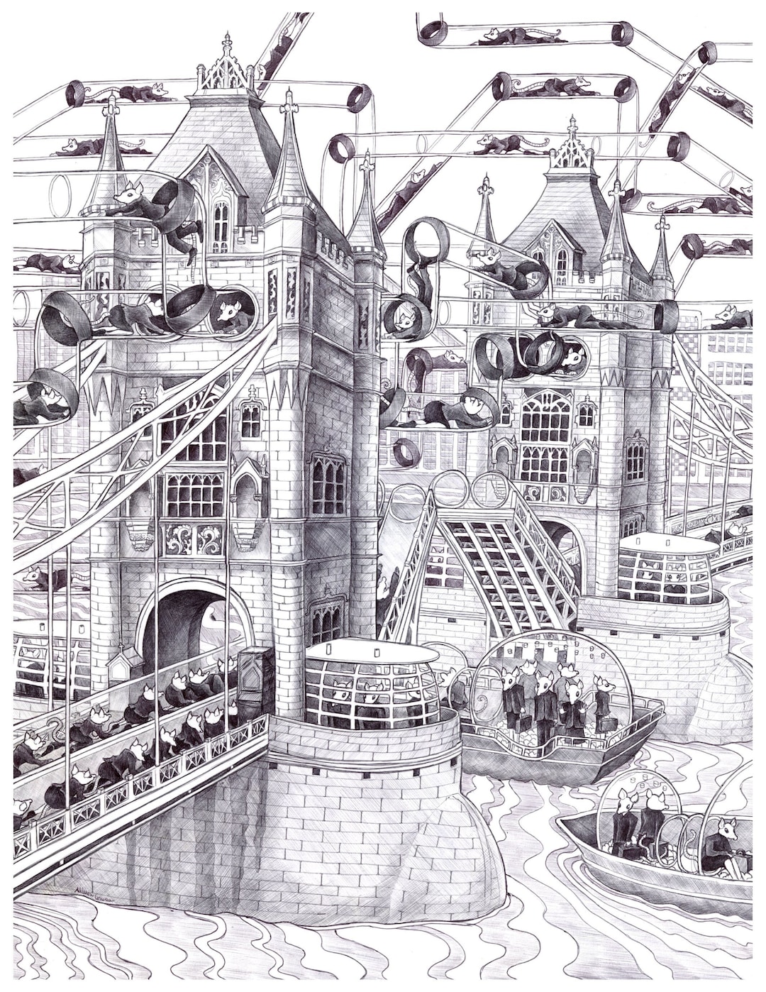 London Rat Race Original Drawing - Etsy