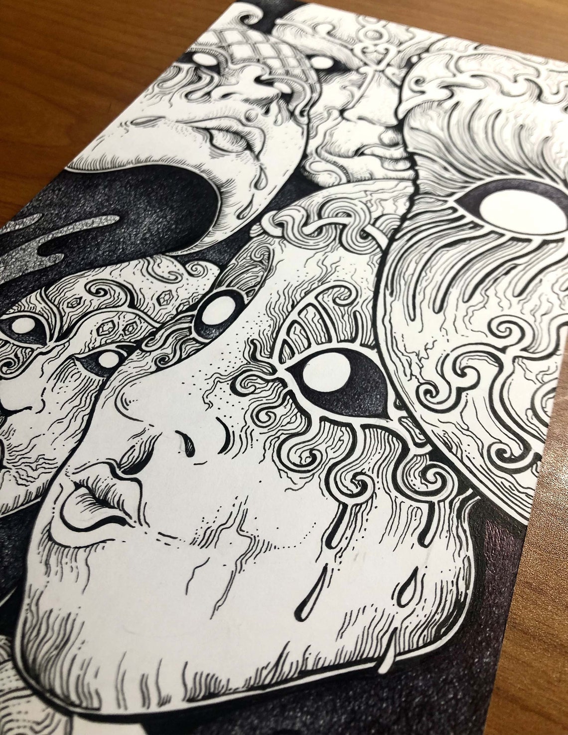 Original Drawing Venetian Masks Drawing - Etsy