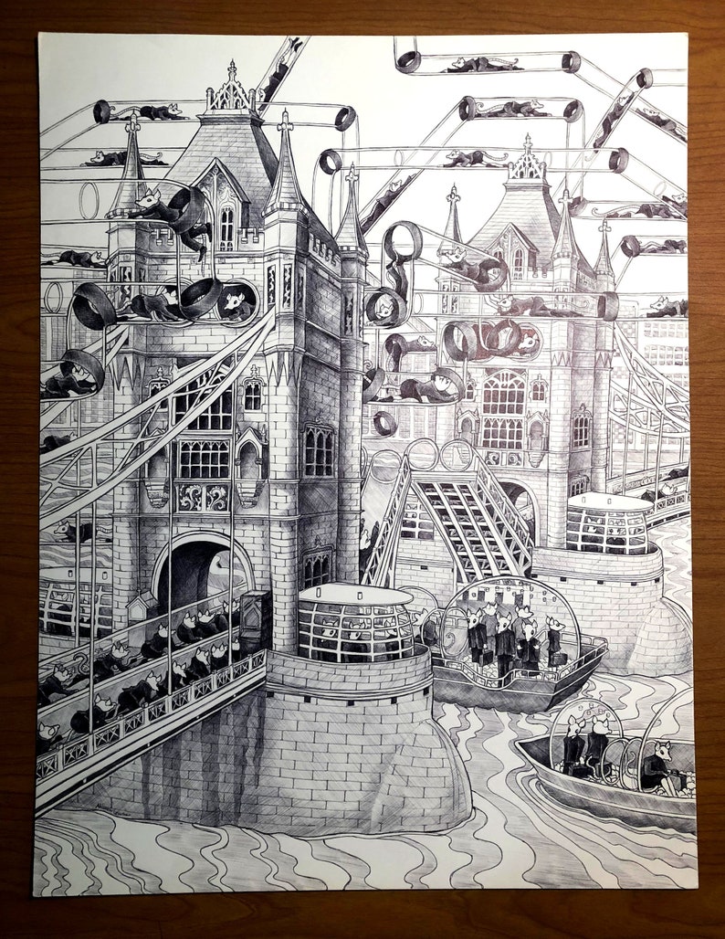 London Rat Race Original Drawing - Etsy