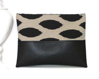 Clutch Bag Large Oversize Fold Over Fabric and Leather | Etsy