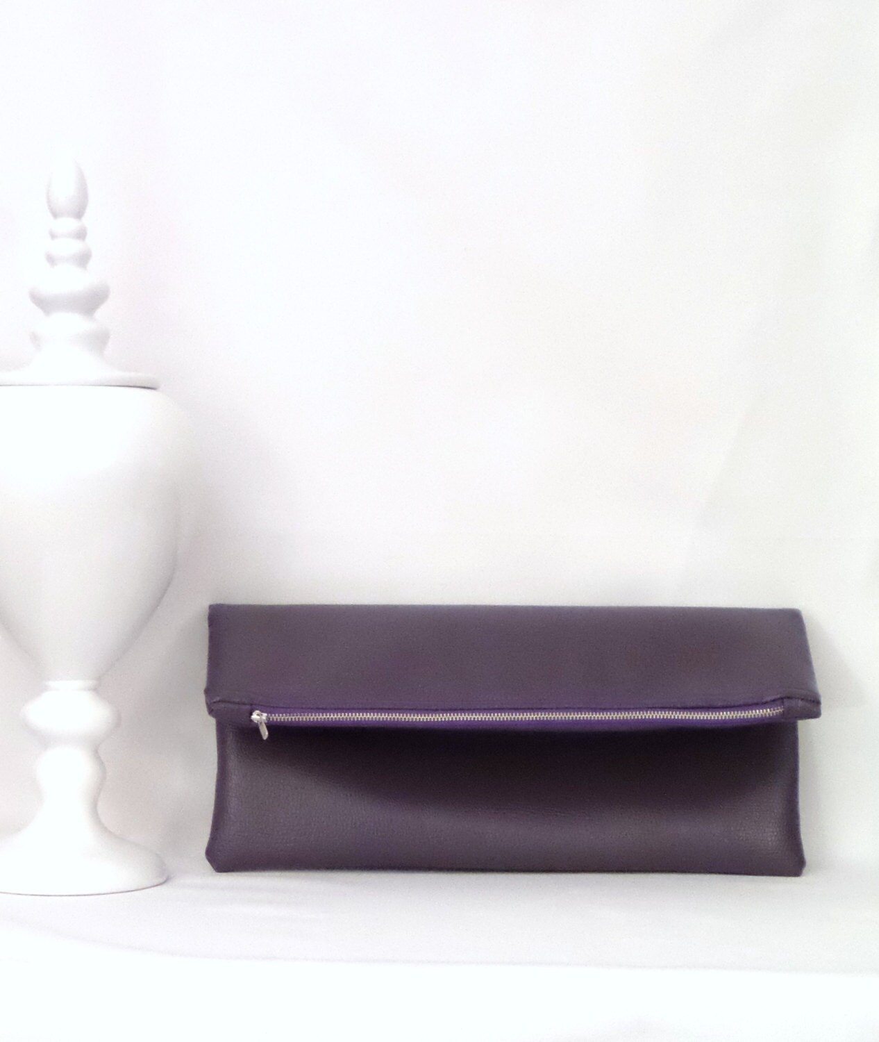Clutch Bag - Large Oversize Fold Over Leather Clutch Bag - Aubergine ...
