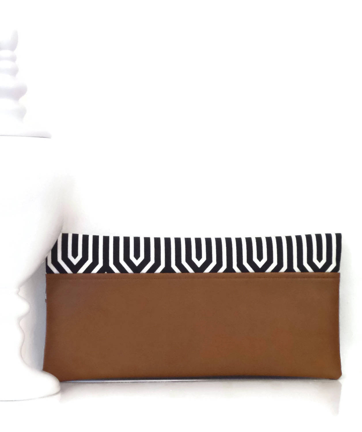Clutch Bag Large Oversize Fold Over Fabric and Leather Clutch Bag Black ...