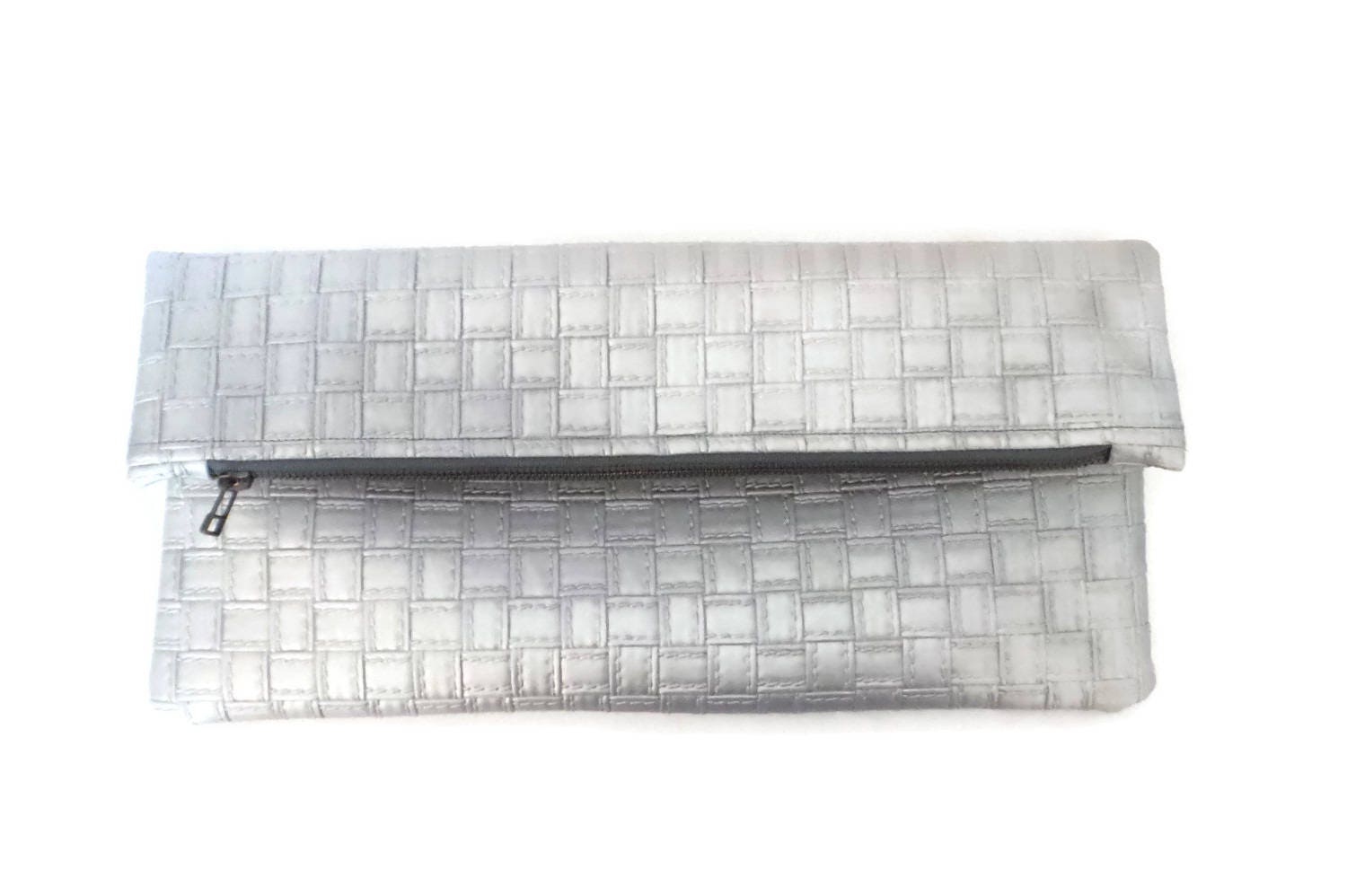 Clutch Bag - Large Oversize Fold Over Leather Clutch Bag - Sliver ...