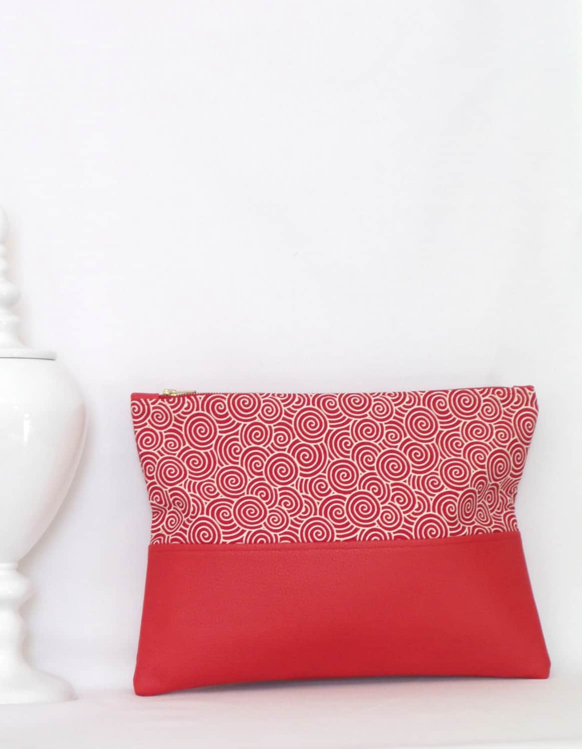 Clutch Bag - Large Oversize Fold Over Fabric and Leather Clutch Bag ...