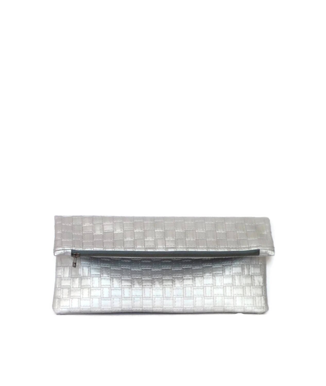 Clutch Bag - Large Oversize Fold Over Leather Clutch Bag - Sliver ...