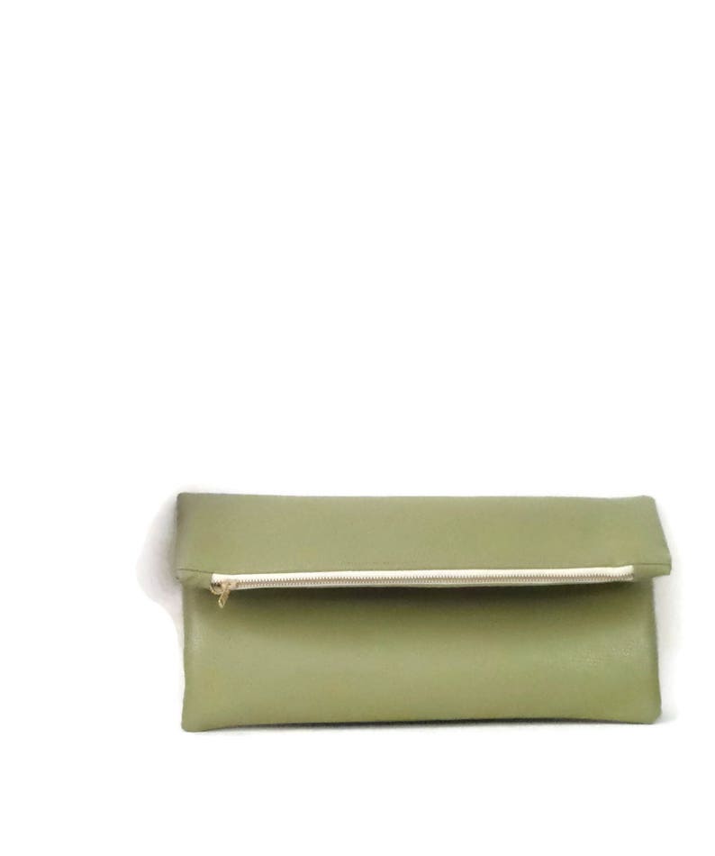Clutch Bag - Large Oversize Fold Over Leather Clutch Bag - Green Faux ...