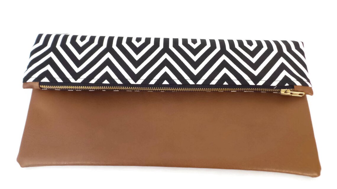 Clutch Bag Large Oversize Fold Over Fabric and Leather Clutch Bag Black ...