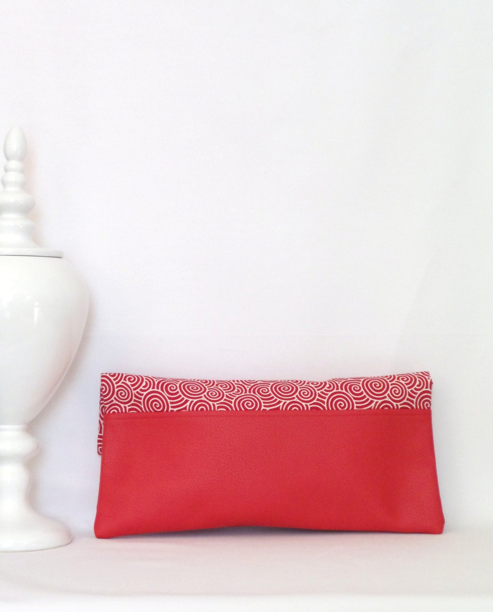 Clutch Bag - Large Oversize Fold Over Fabric and Leather Clutch Bag ...