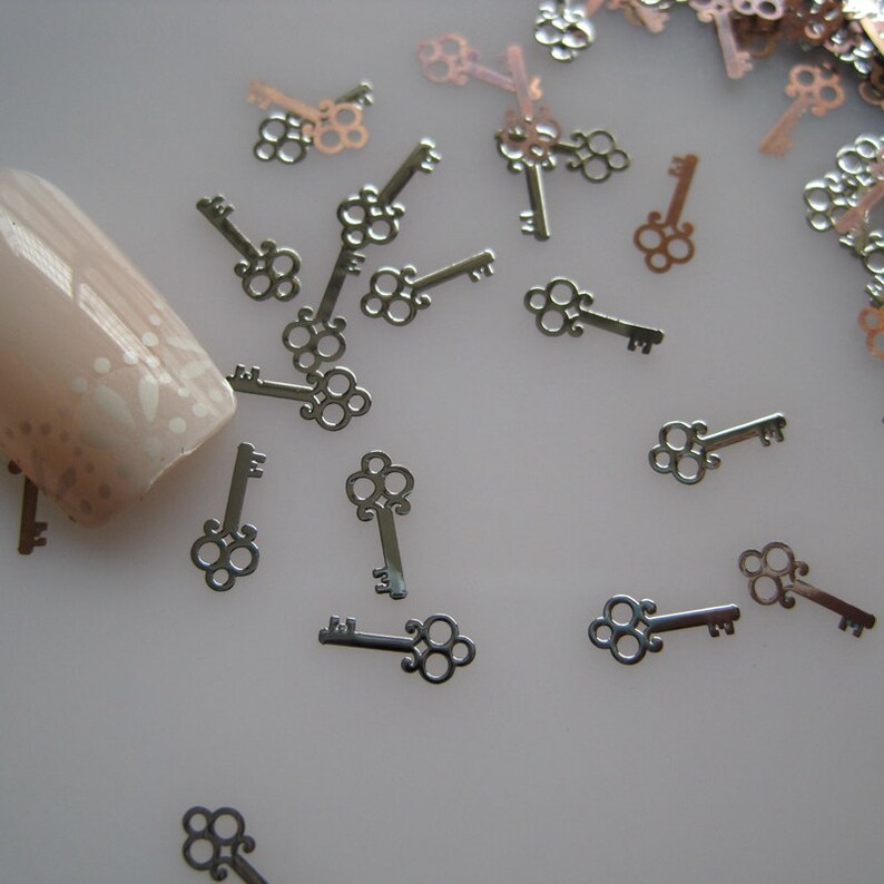 No.13 MS241-1 100pcs Nail Art Silver Key Deco Metal Sticker - Etsy