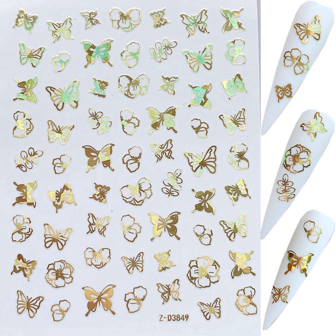 1pc Nail Art Laser Gold Color Butterfly Sticker Spring Summer - Etsy