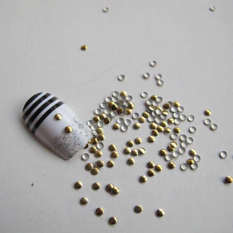 S-31 200pcs Cute 2mm Gold Round Metal Stud Decoration Nail Art ...