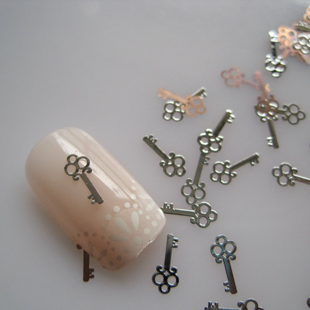 No.13 MS241-1 100pcs Nail Art Silver Key Deco Metal Sticker Nail Art ...