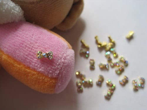 MD-70 5pcs Fancy Small Metal Charms Crystal AB Rhinestone Gold Bow ...
