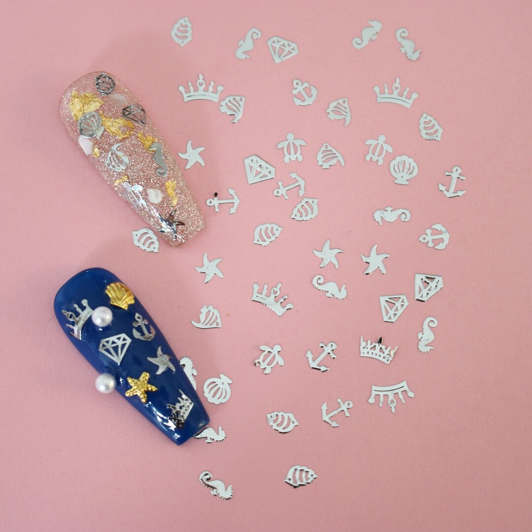 1jar Metal Non-adhesive Sticker Mixed Sea Deigns Gold/silver/rose Gold ...