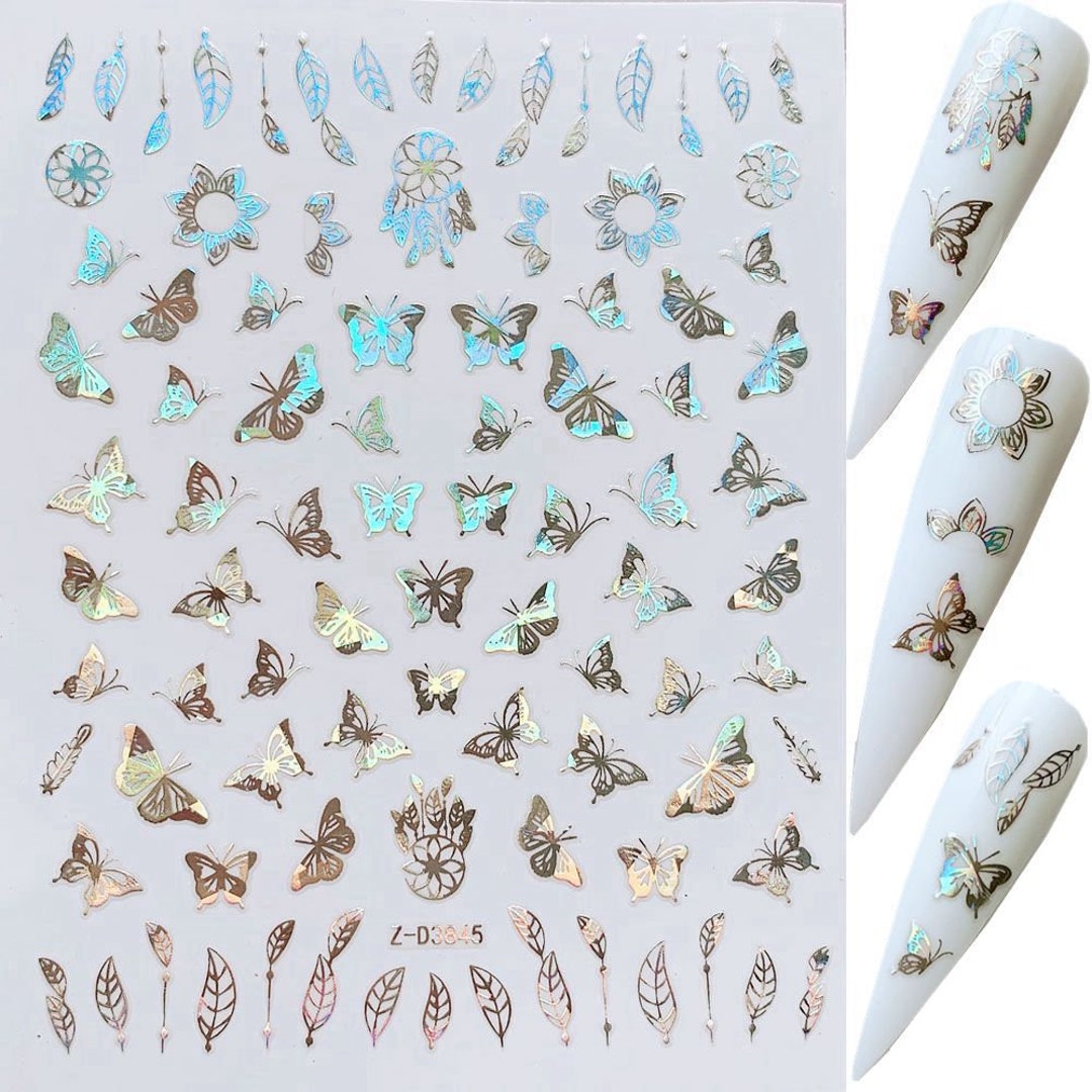1pc Nail Art Laser Silver Color Butterfly Sticker Spring Summer ...