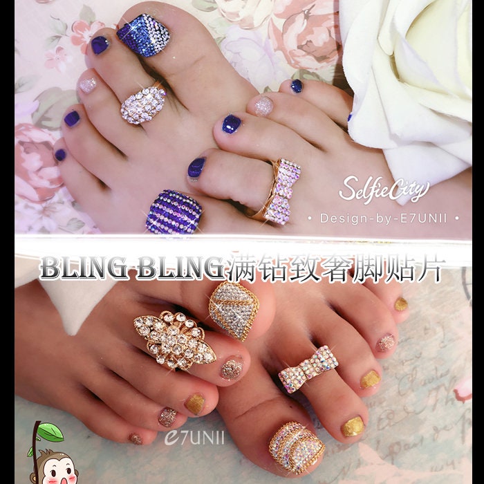 1 Pair Big Toenail Tips Full-rhinestone Blingbling Toenail - Etsy