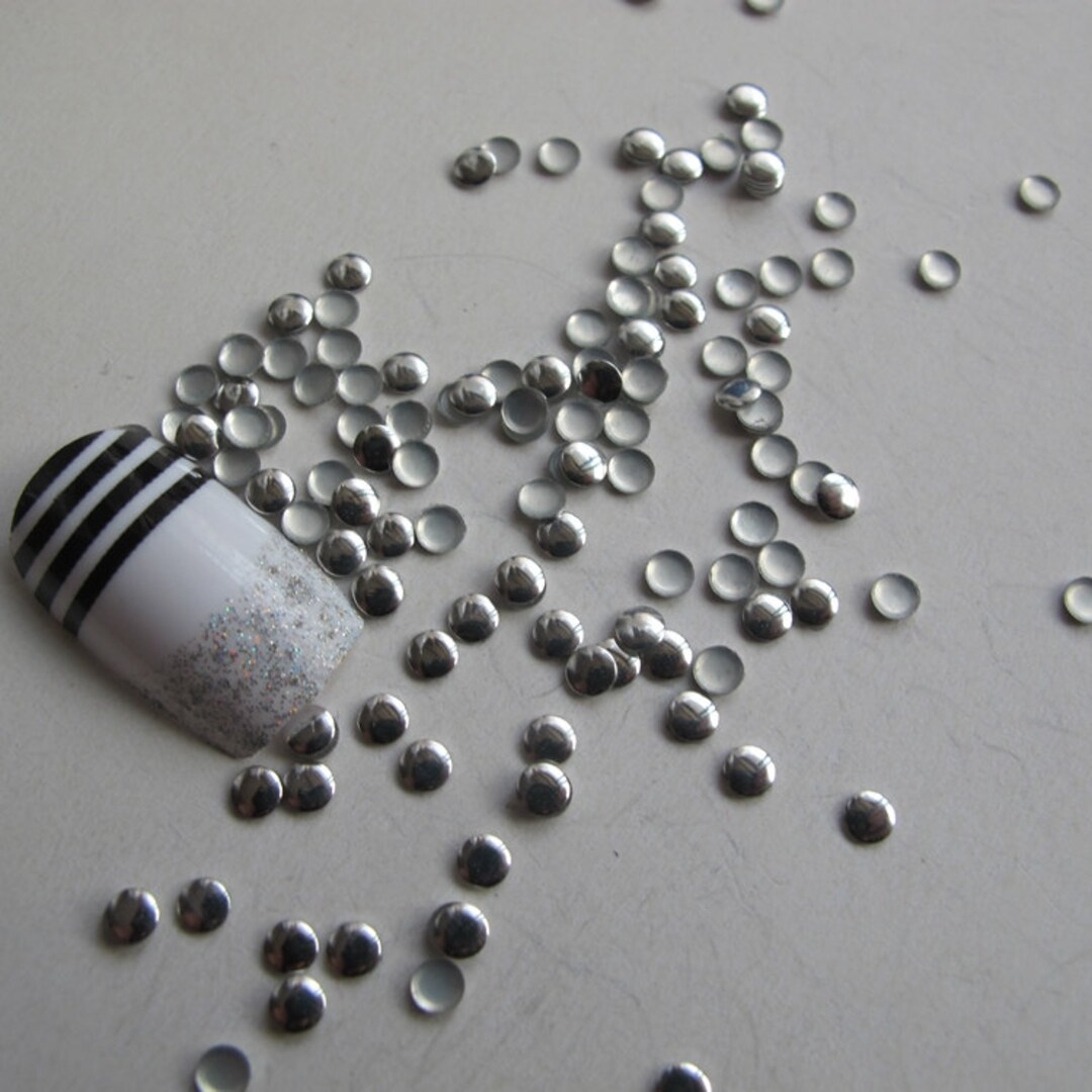 S-24 200pcs Cute 3mm Silver Round Metal Stud Decoration Nail Art ...