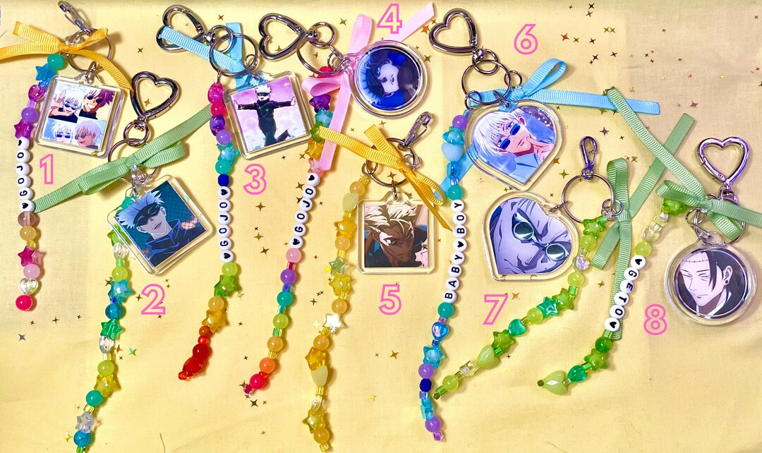 Kawaii Rainbow Hand Beaded Anime Daddy Keychain Heart Clippy Sparkly ...