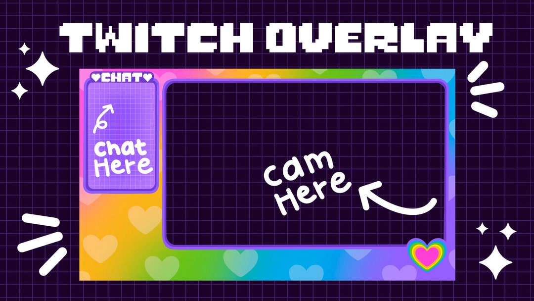 Kawaii Rainbow Twitch Overlay Hearts Just Chatting Gaming Scene Overlay ...