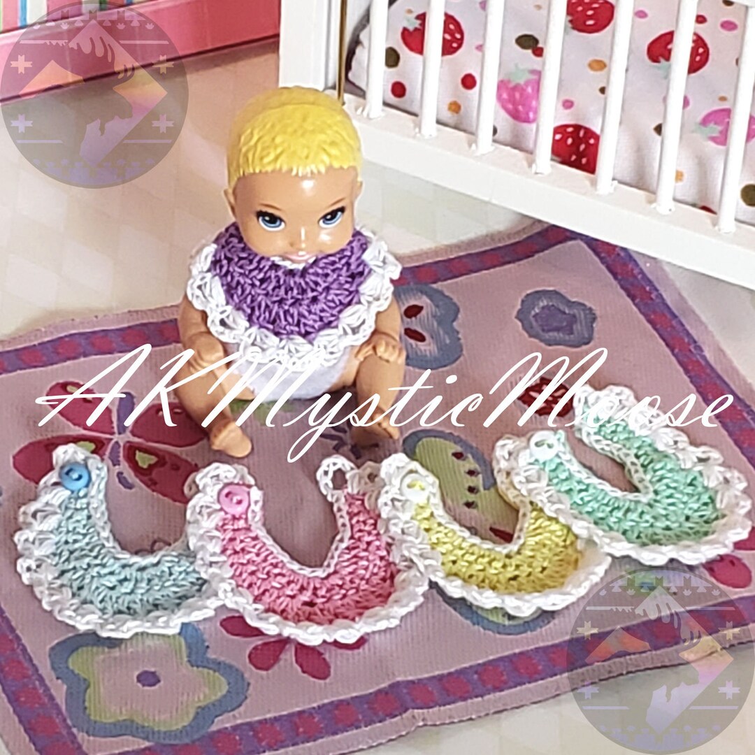 Crochet Ruffled Bib for 3" Inch Mini Baby Doll and Similar Size 1/6 ...