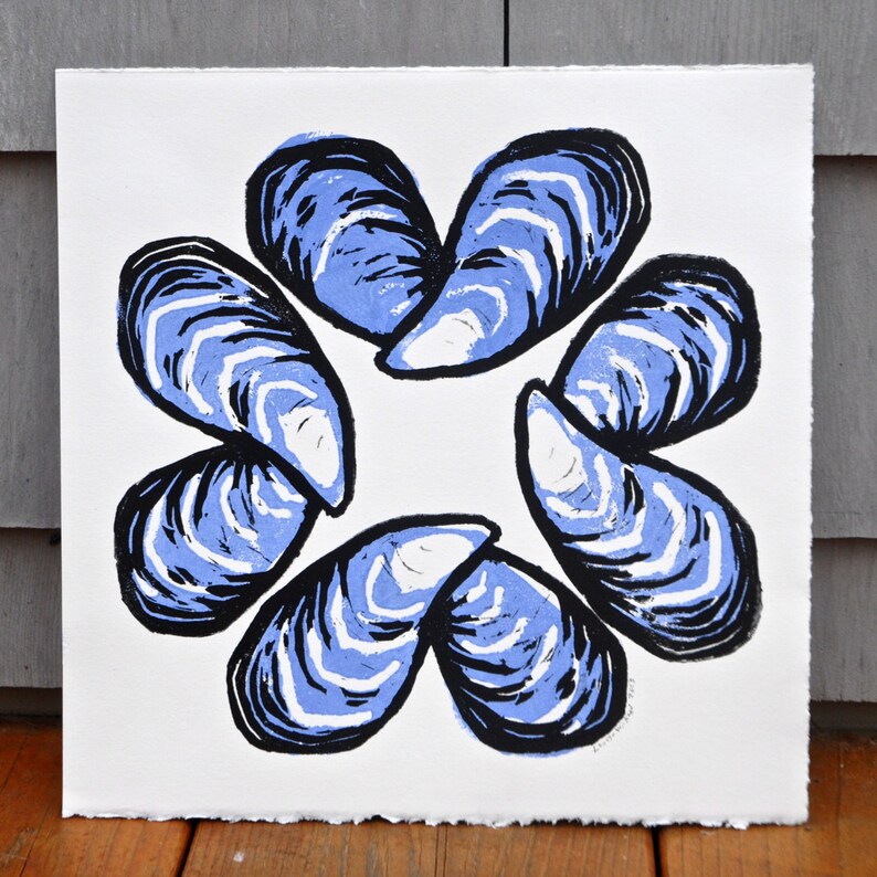 Mussel Shells Original Linocut Print - Etsy