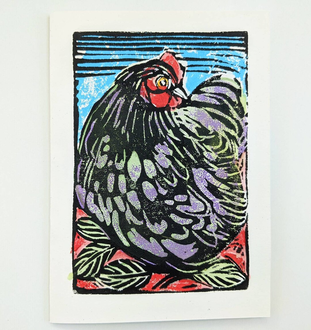 Mother Hen - Original Linocut Card - Etsy