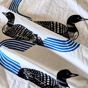 Three Loons Tea Towel - Linocut - Designed and Handprinted in Maine - Etsy