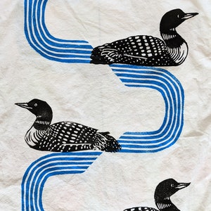 Three Loons Tea Towel - Linocut - Designed and Handprinted in Maine - Etsy