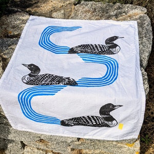 Three Loons Tea Towel - Linocut - Designed and Handprinted in Maine - Etsy