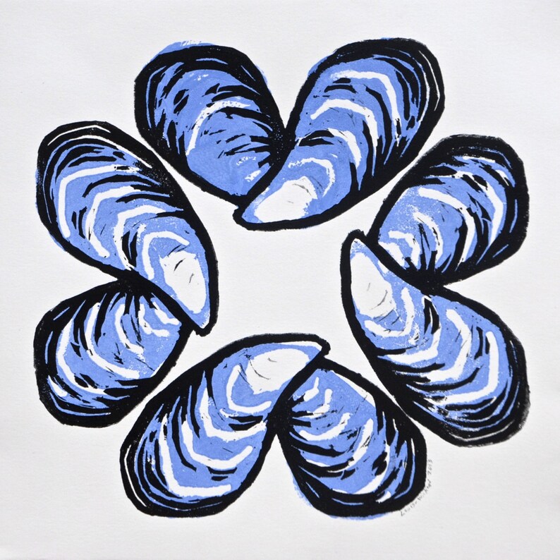 Mussel Shells Original Linocut Print - Etsy