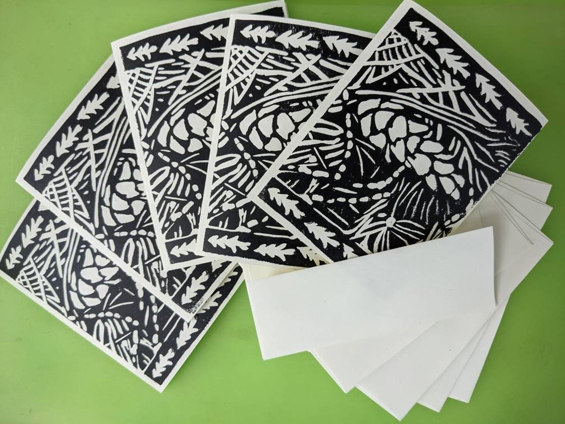 Pine Tree Cards - 5 Original Linocut Prints - Etsy