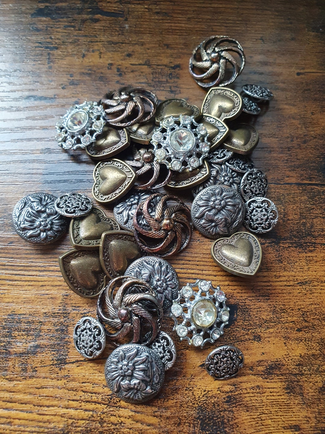 Buttons - Various Metal, Paste, Hearts, Flowers - Etsy