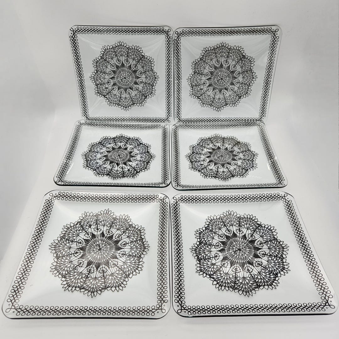 1950s Sandwich Set - Chance Glass - Black Lace 7 Tea Plates - Etsy