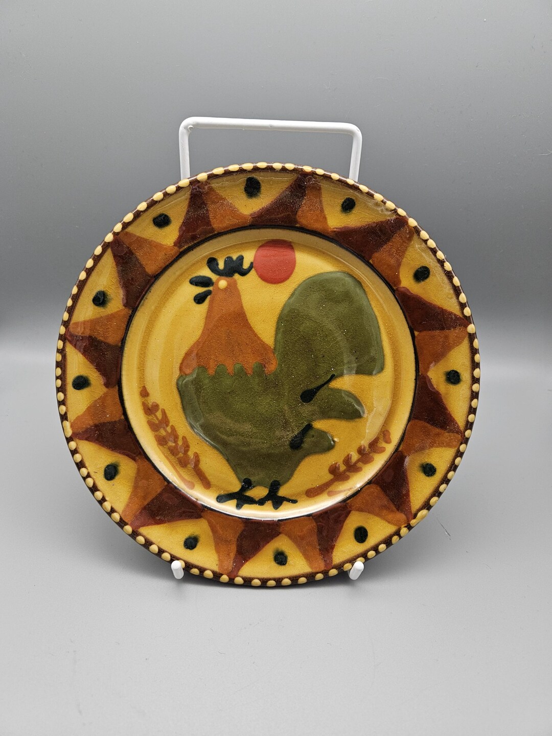 Hand-painted Cockerel Plate - Wendy Gill - Earthworks Pottery - 7" - Etsy