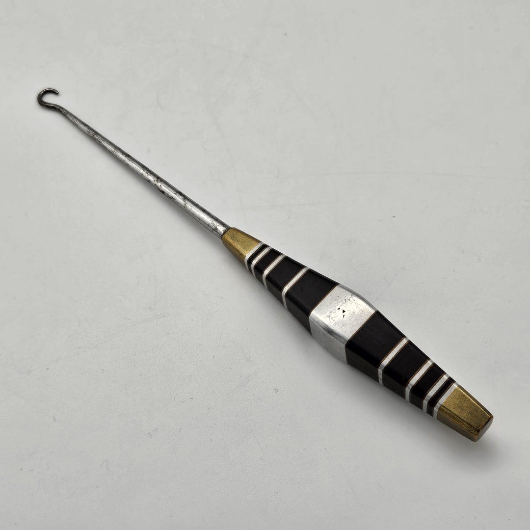 Antique Trench Art Button Hook - Brass and Steel Striped Handle - Etsy